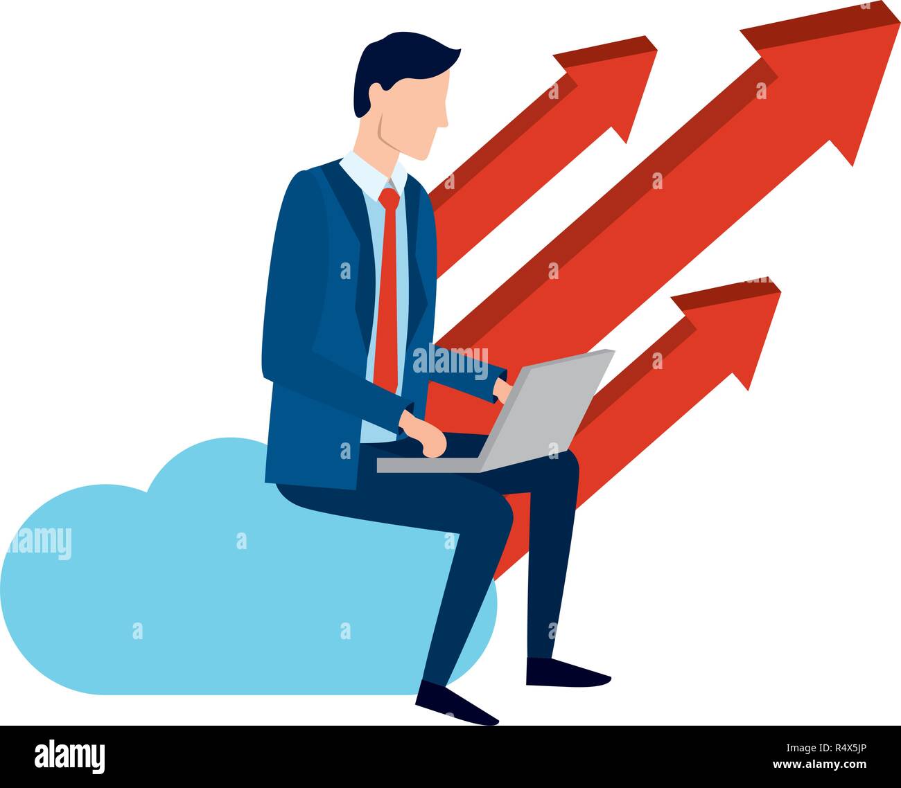 successful businessman avatar climbing arrows from web cloud with ...