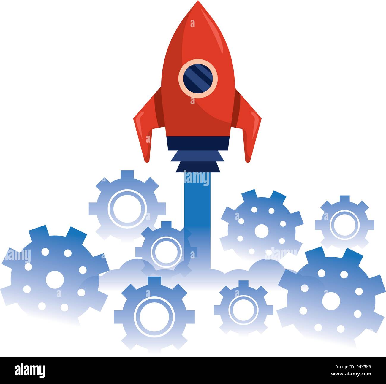 rocket taking off with support gears cartoon vector illustration ...
