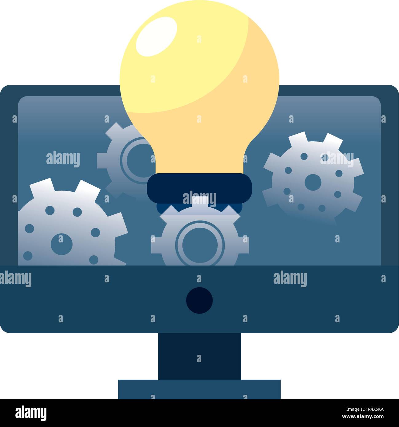 computer screen with lightbulb idea and support gears cartoon vector ...