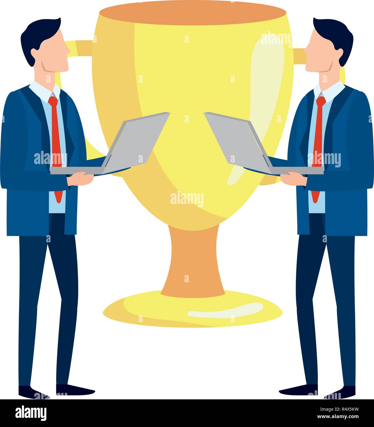 successful businessmen avatar with trophy and laptop cartoon vector ...