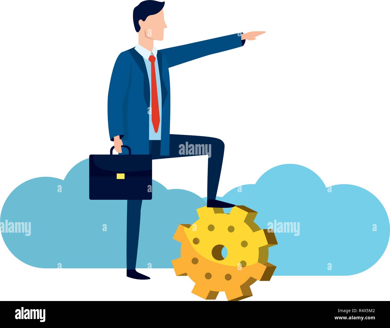 successful businessman avatar with support gears and web clouds cartoon ...