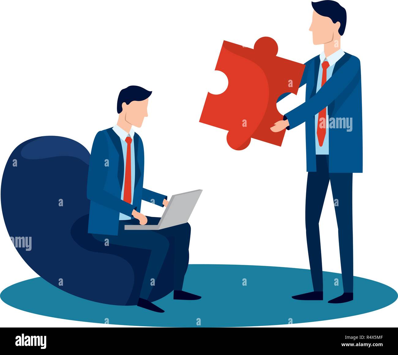 successful businessmen avatar with puzzle and puff with laptop cartoon ...