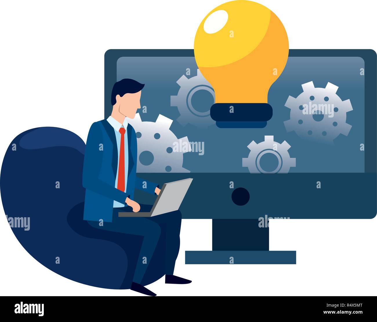 successful businessman avatar with laptop in front pc screen with ...