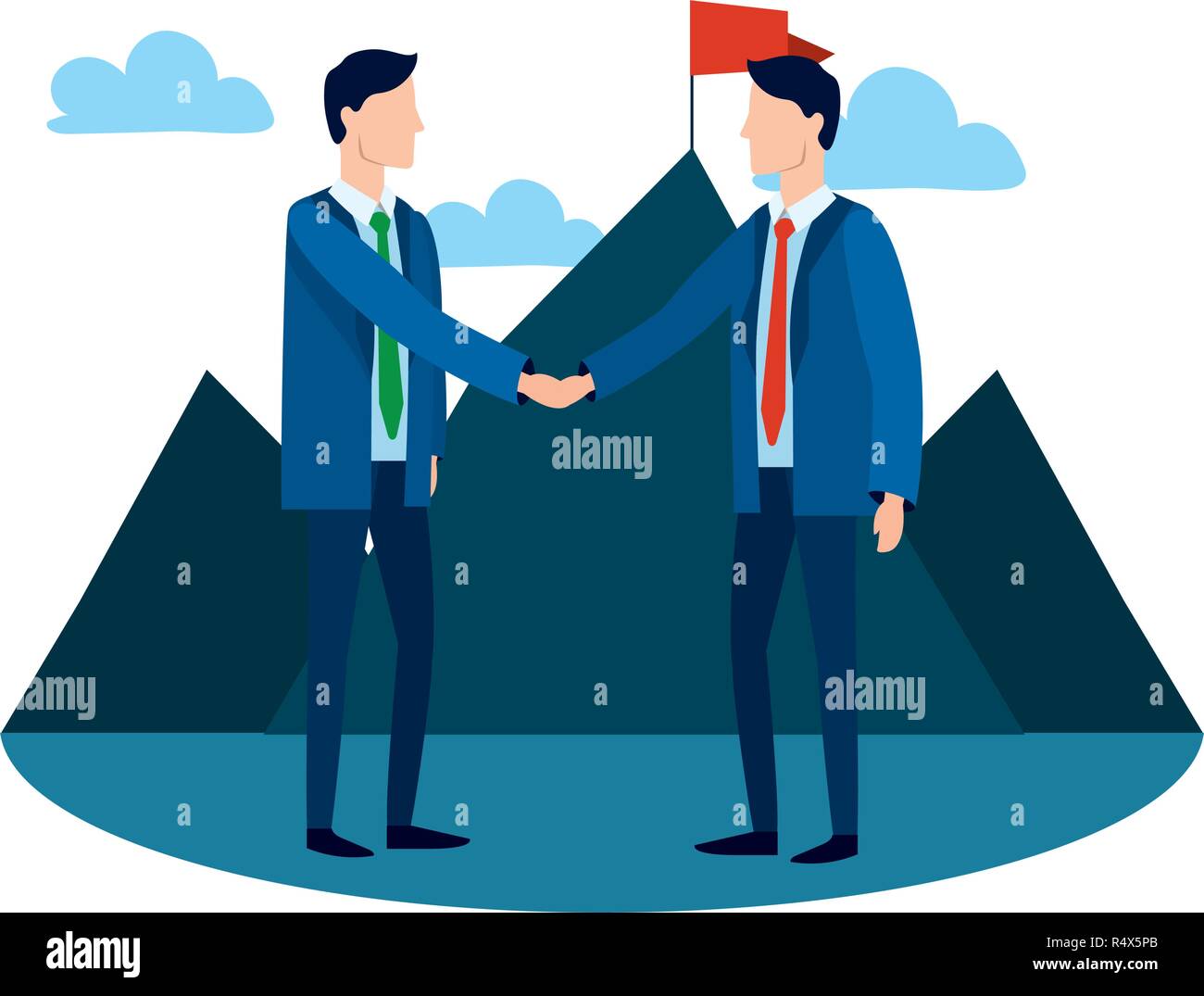 successful businessmen avatar greeting in front mountains cartoon ...