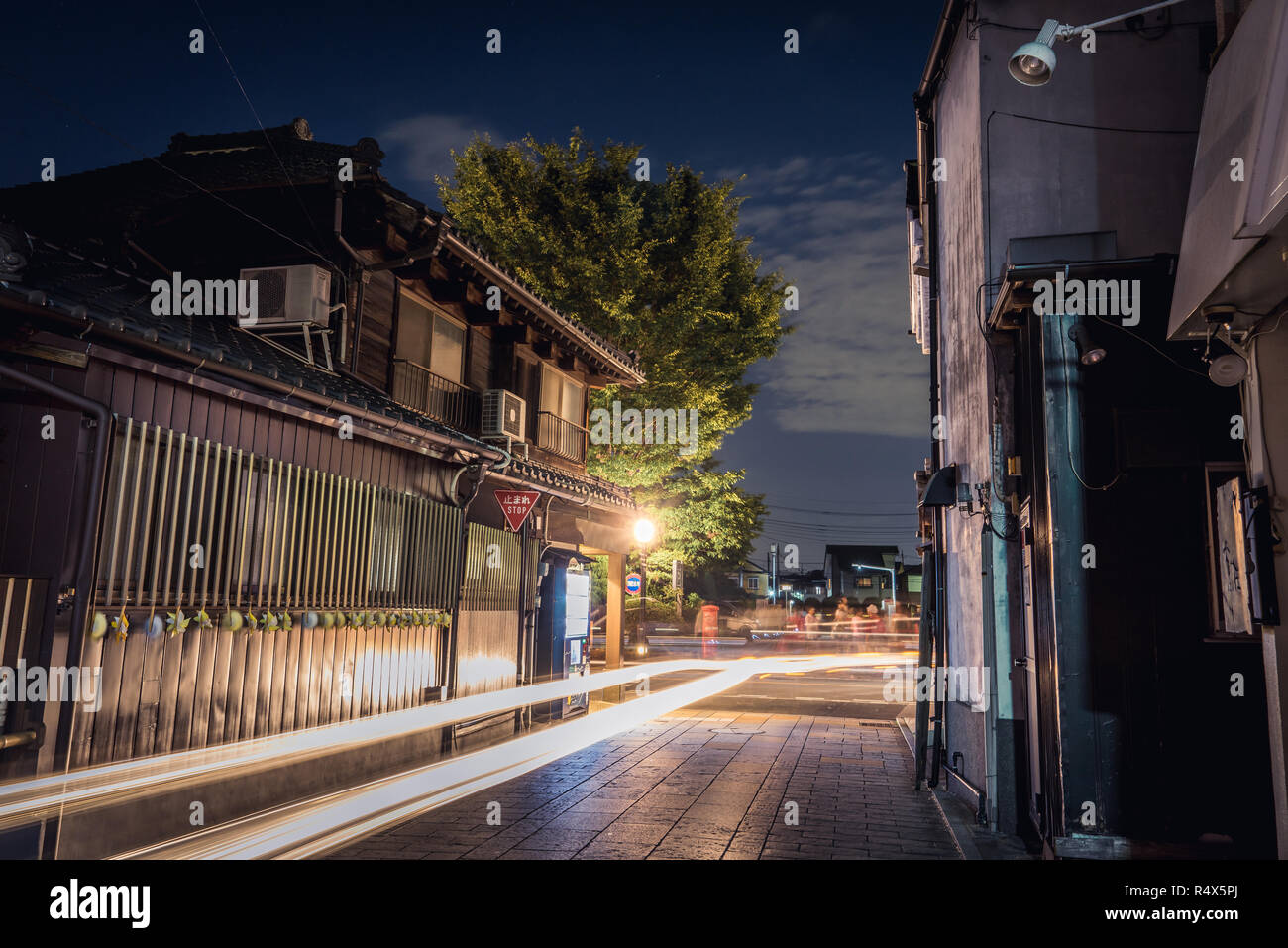 Night in old town Kawagoe. Known as little Edo it has a preserved ...