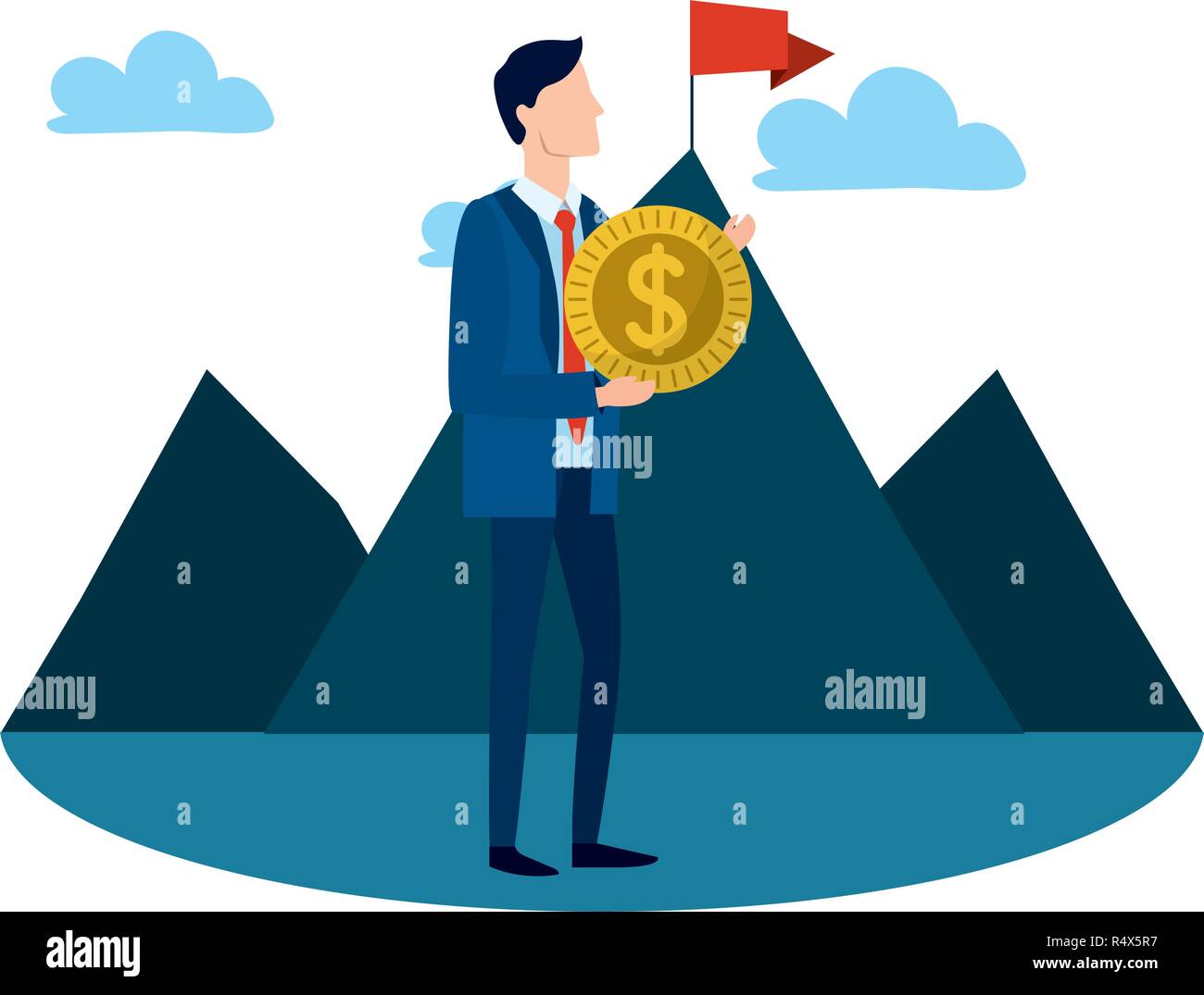 successful businessman avatar in front mountains cartoon vector ...