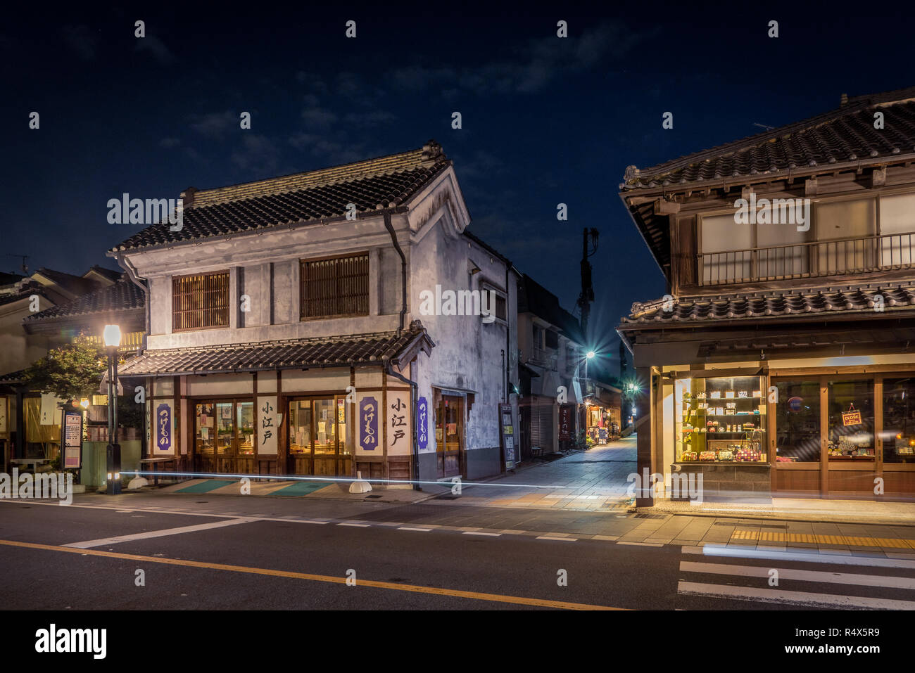 Night in old town Kawagoe. Known as little Edo it has a preserved ...