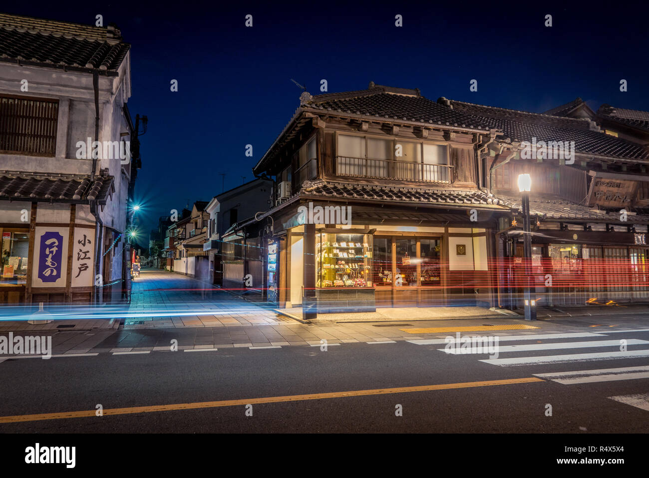 Night in old town Kawagoe. Known as little Edo it has a preserved ...
