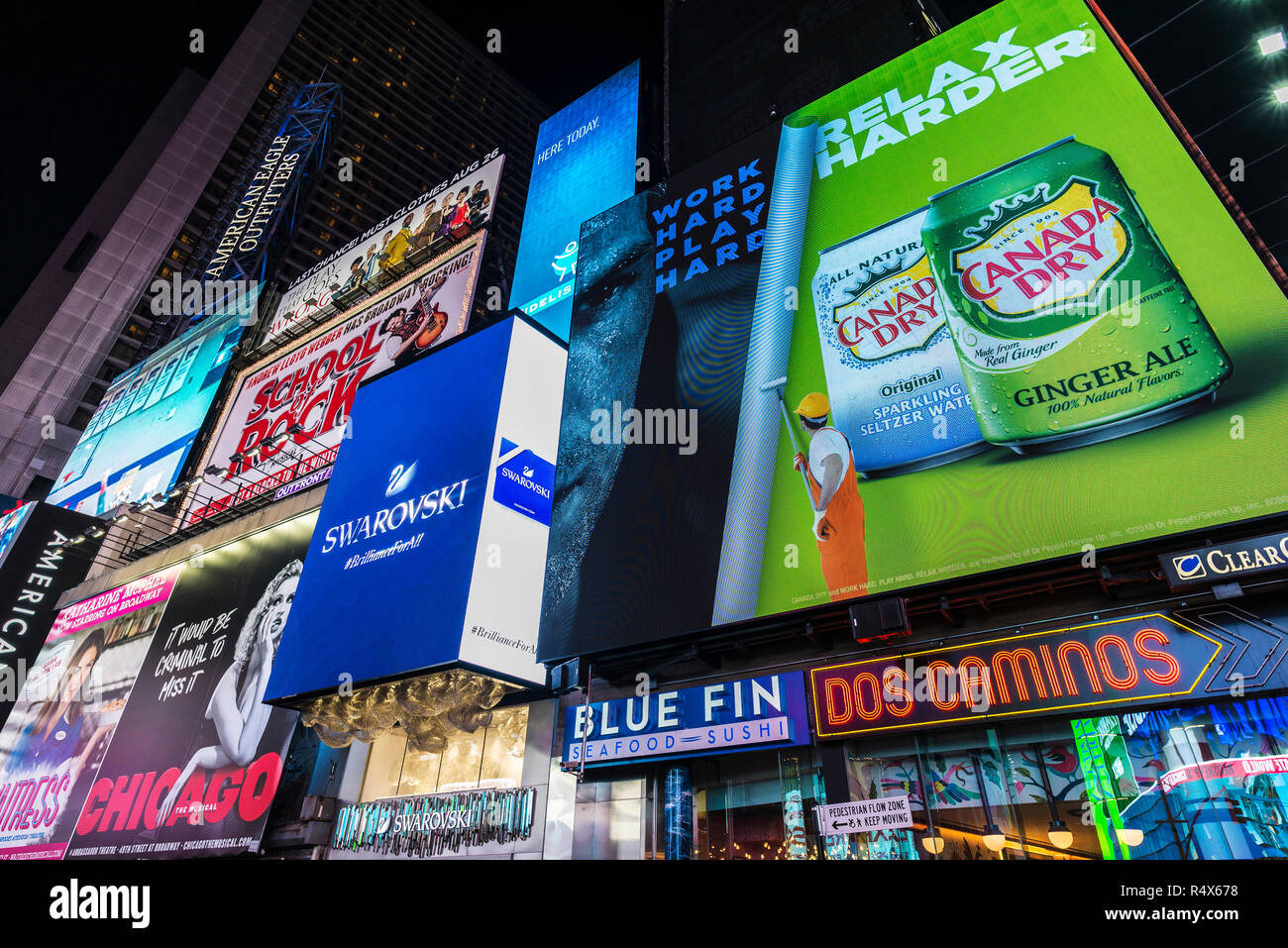 New York City, USA - July 30, 2018: Times Square at night with large ...