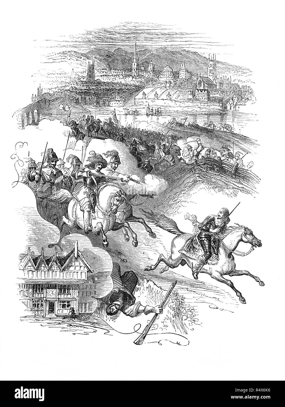 A collage of the Battle of Worcester, the final battle of the English ...