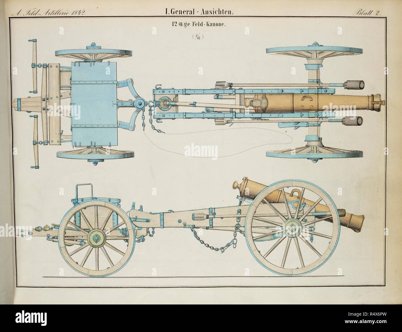 Drawings of 19th century German artillery machines, guns and cannon ...