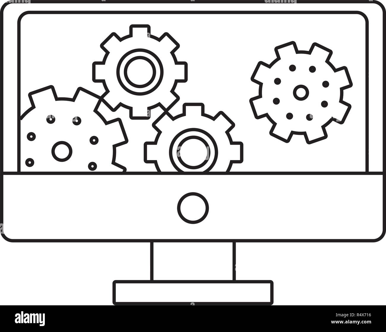 Computer with gears on screen vector illustration graphic design Stock ...