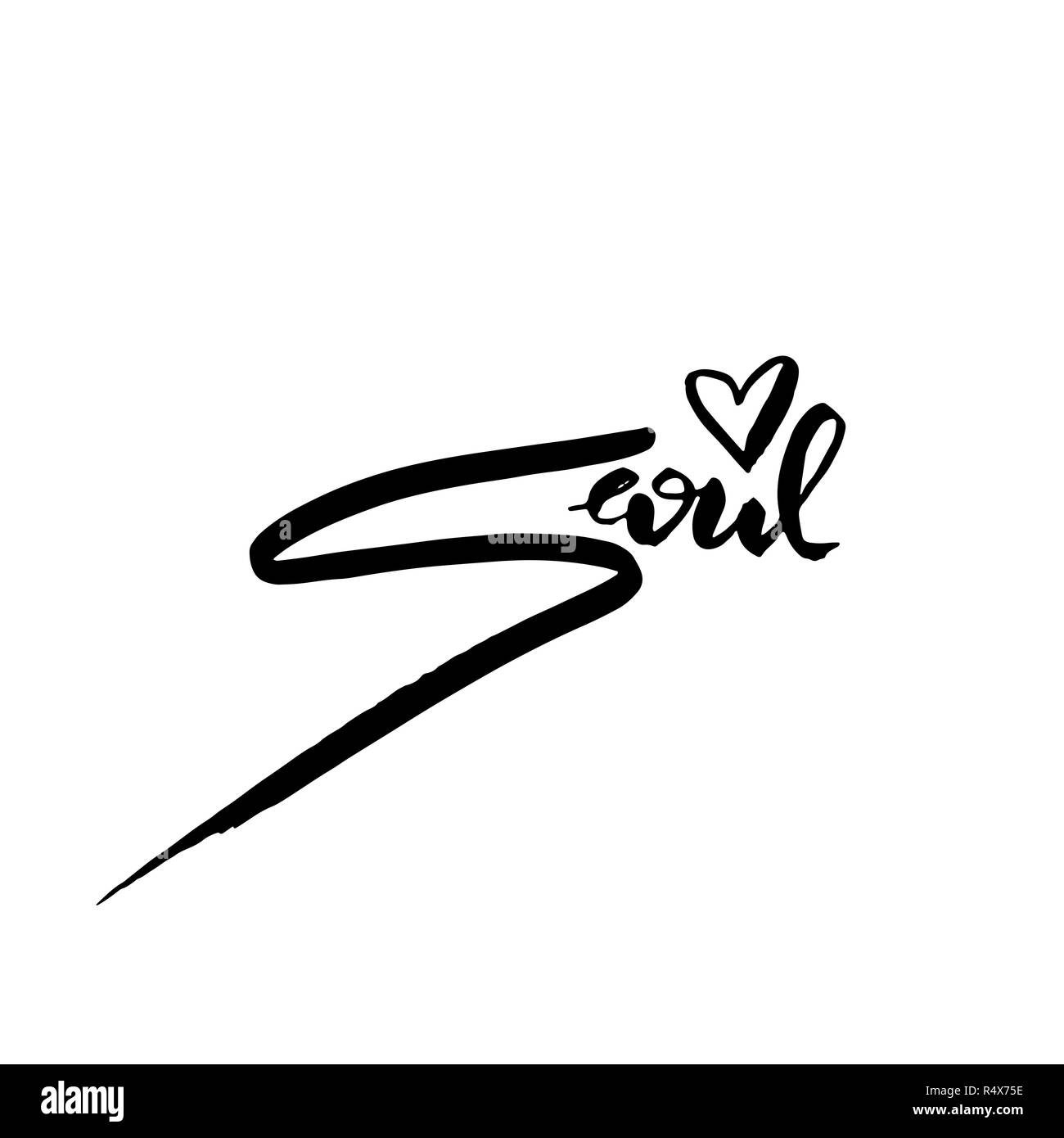 Seoul, Korea. Typography dry brush lettering design. Hand drawn ...