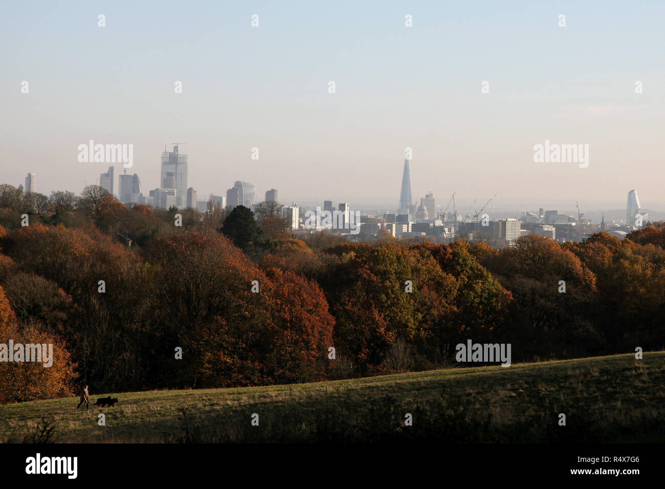View of the city of London at dusk from near Kenwood House London ...