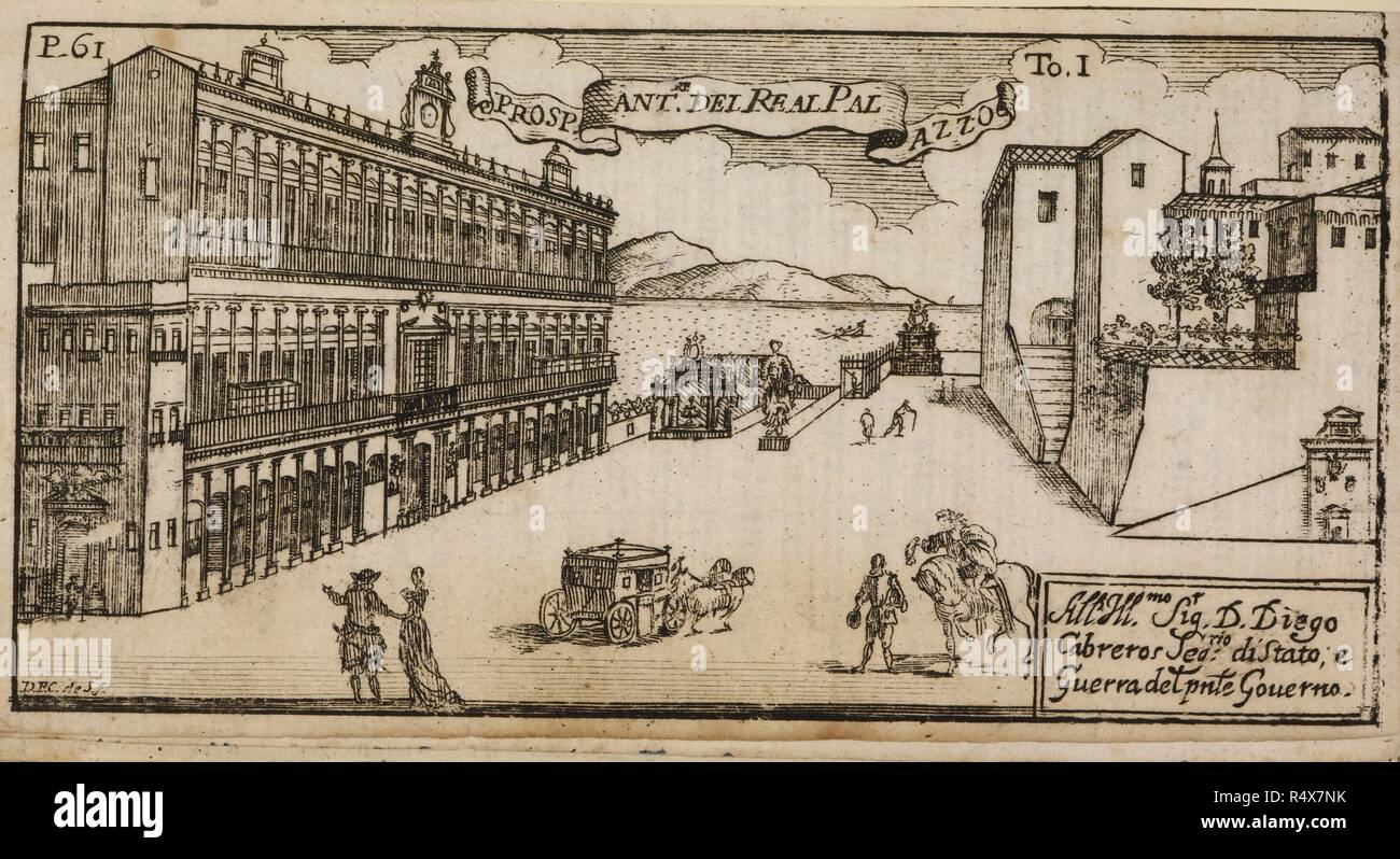 An ancient illustration of a street in Naples. Napoli cittaÌ ...