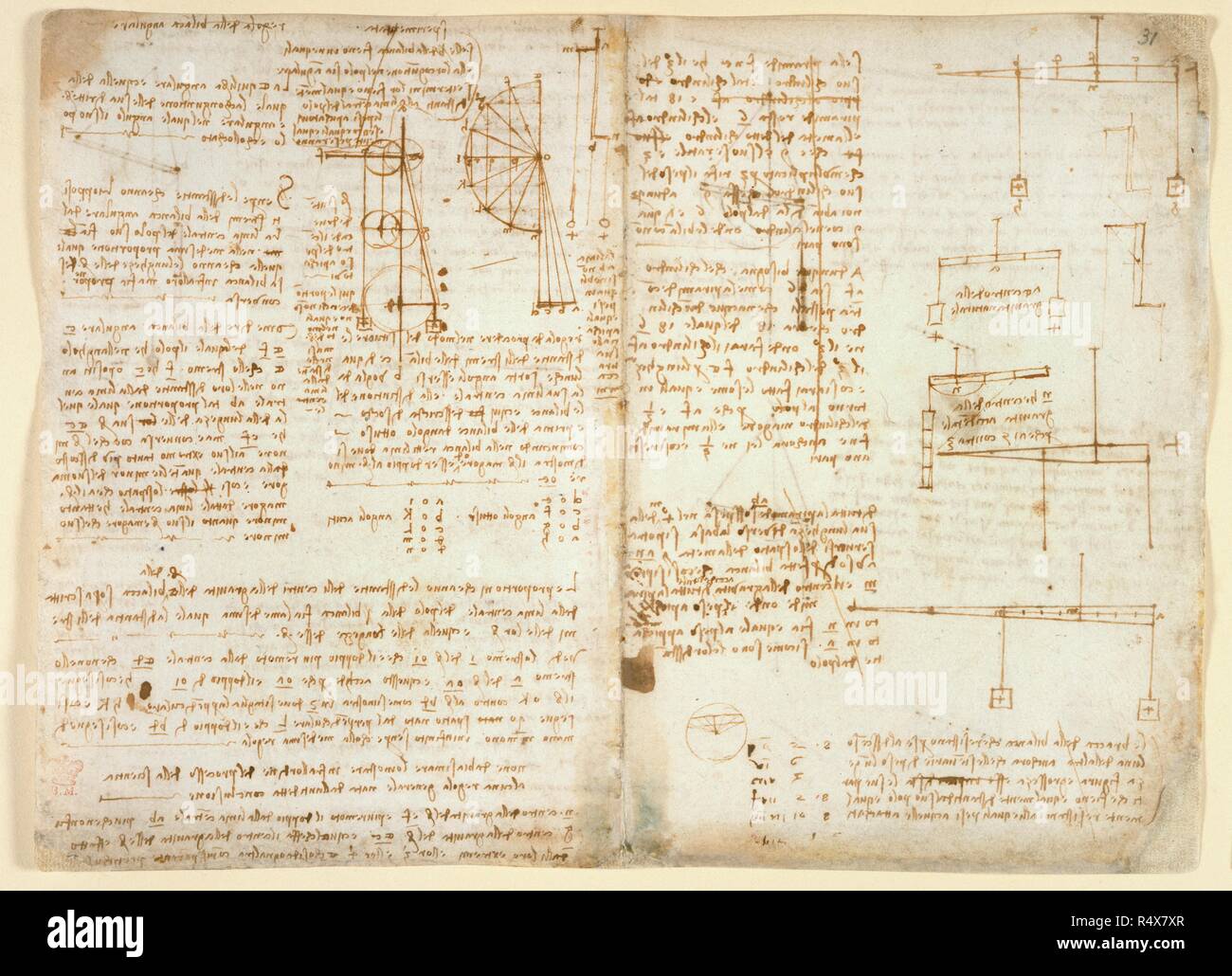 Drawings by Leonardo Da Vinici on on the mechanical powers and forces ...