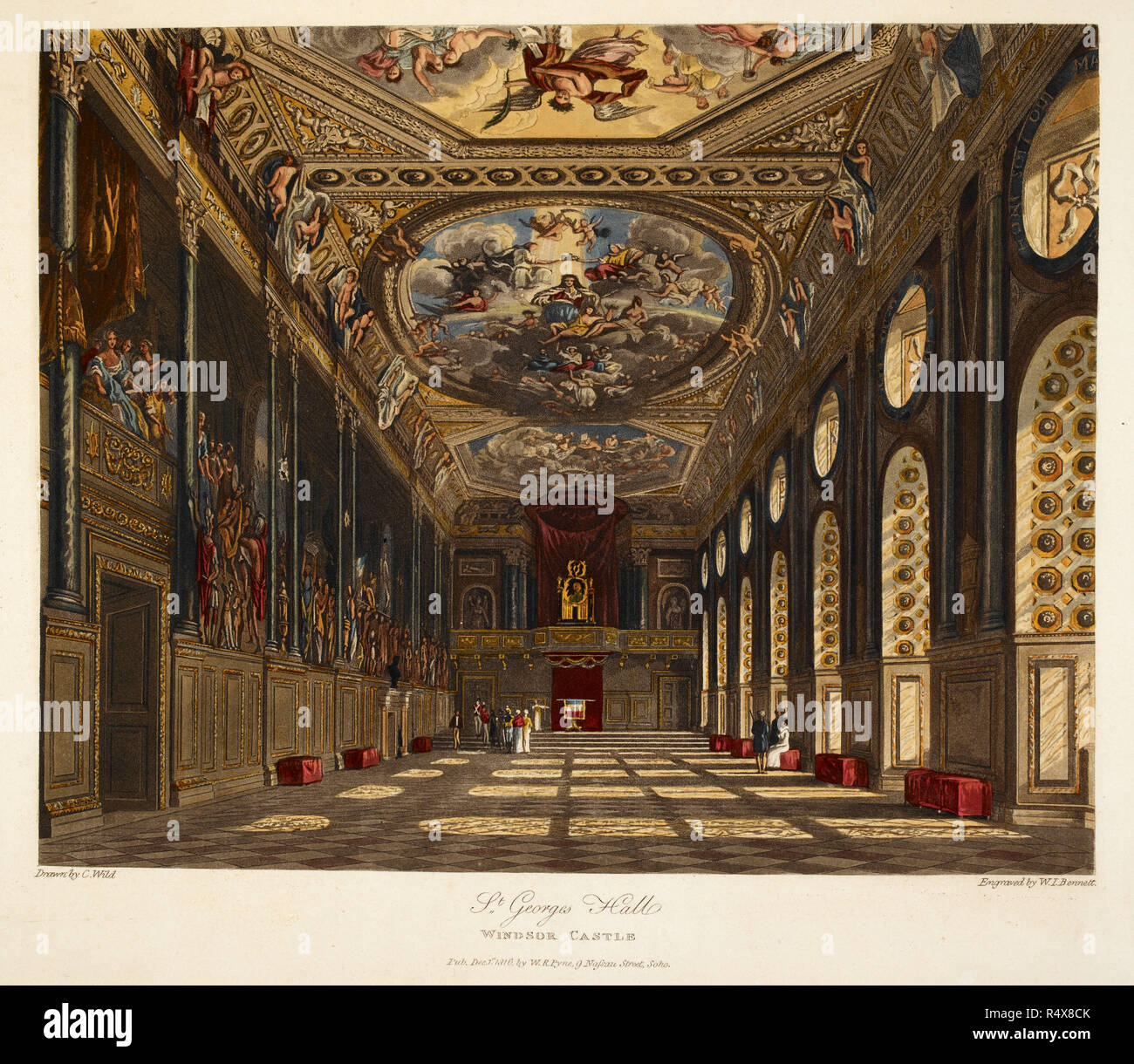 St George's Hall, Windsor Castle, Colour illustration / plate. Museum ...