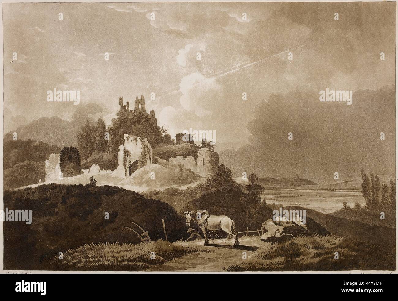 Engraving of Wigmore Castle. Historic image, . View of Wigmore Castle ...