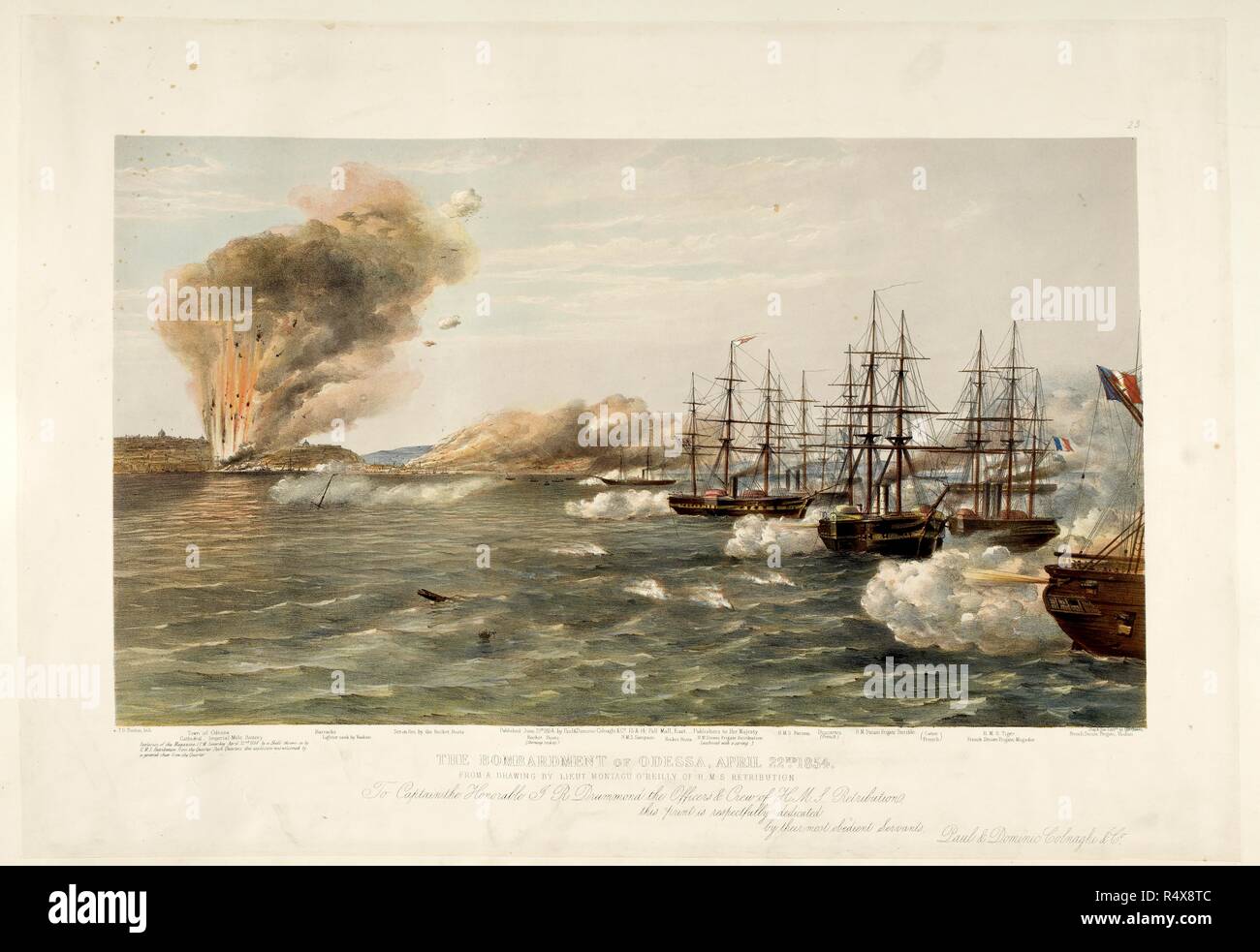 The bombardment of Odessa, April 22nd 1854. Sea-view of an explosion on ...