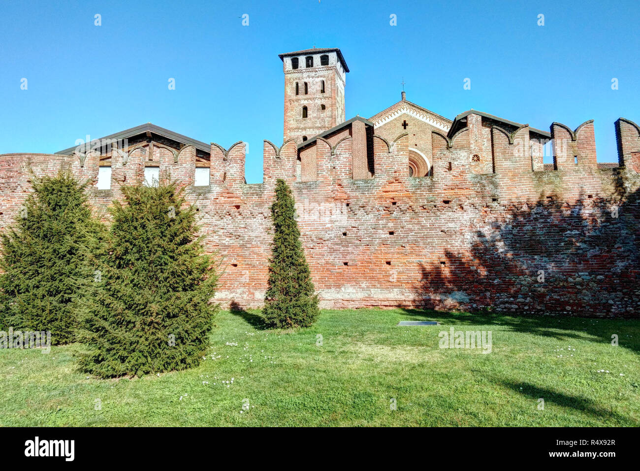 The cotto brick defense walls with Ghibelline merlons in front of a ...