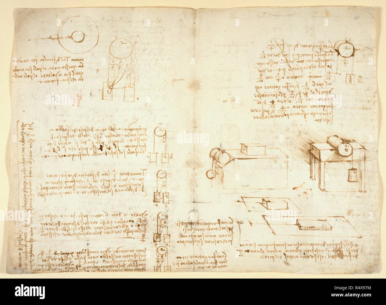 Drawings by Leonardo Da Vinici on on the mechanical powers and forces ...