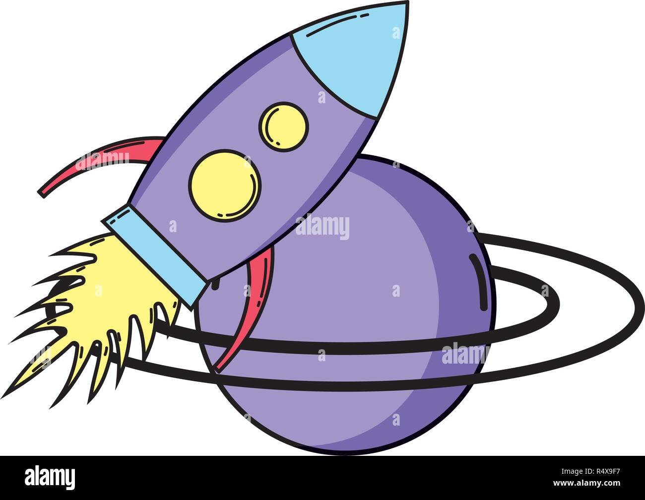 saturn planet with rocket pop art style vector illustration design ...