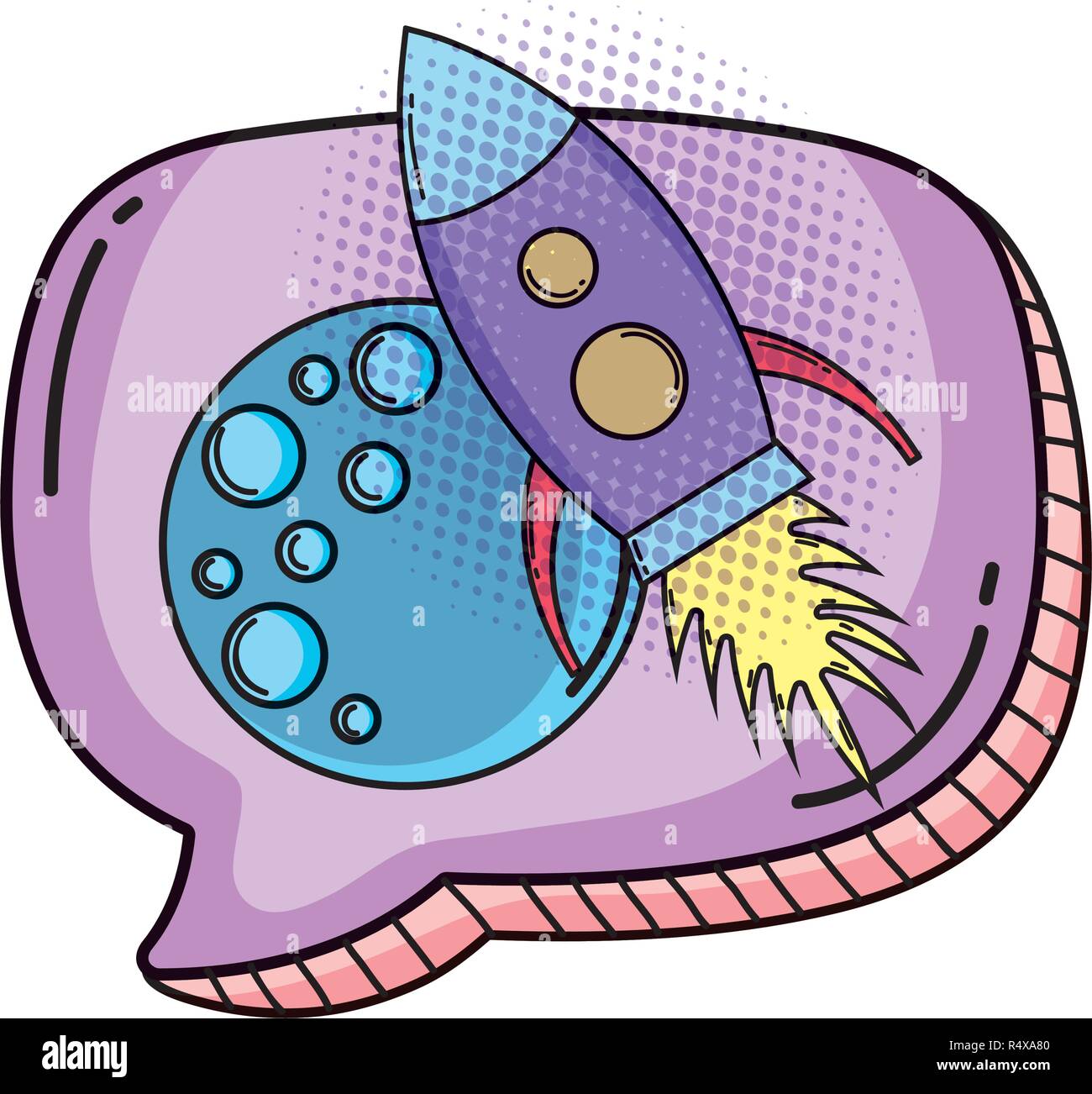 moon with speech bubble and rocket pop art vector illustration design ...