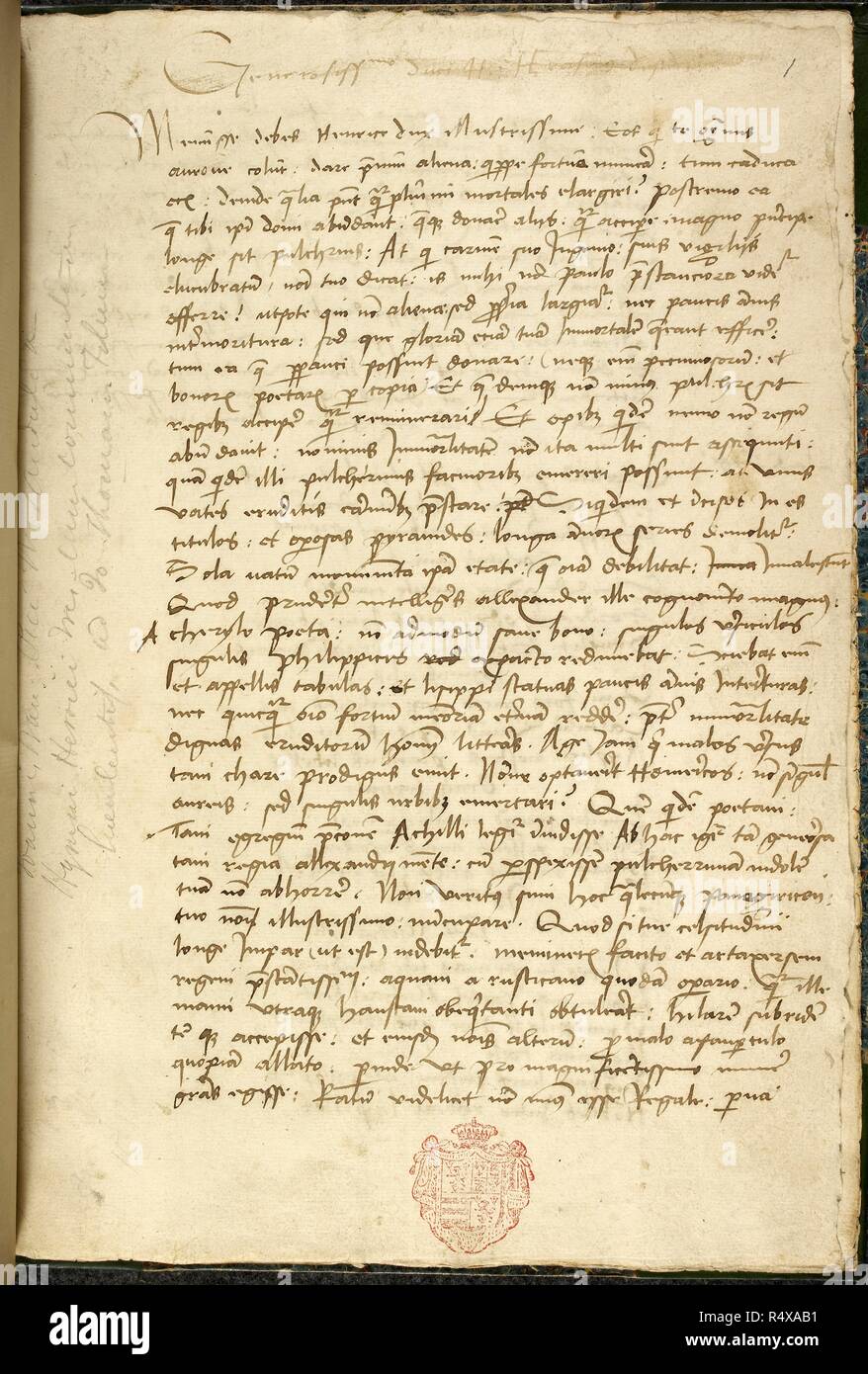 Erasmus' Presentation Letter to Henry VIII. England. [Whole folio ...