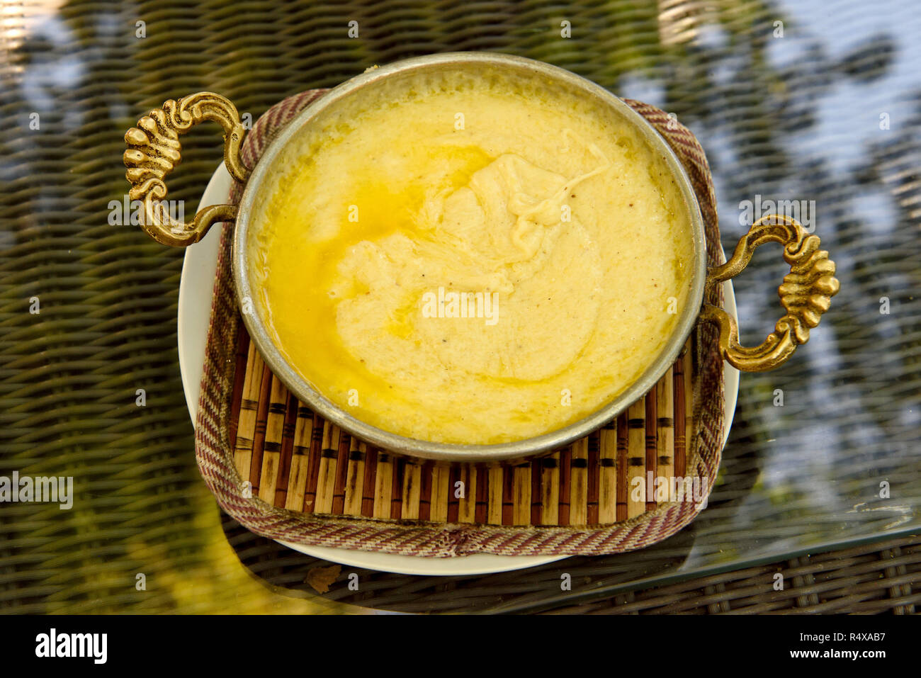 Plate of Trabzon kuymak cheese with cornflour, on the Black Sea coast ...