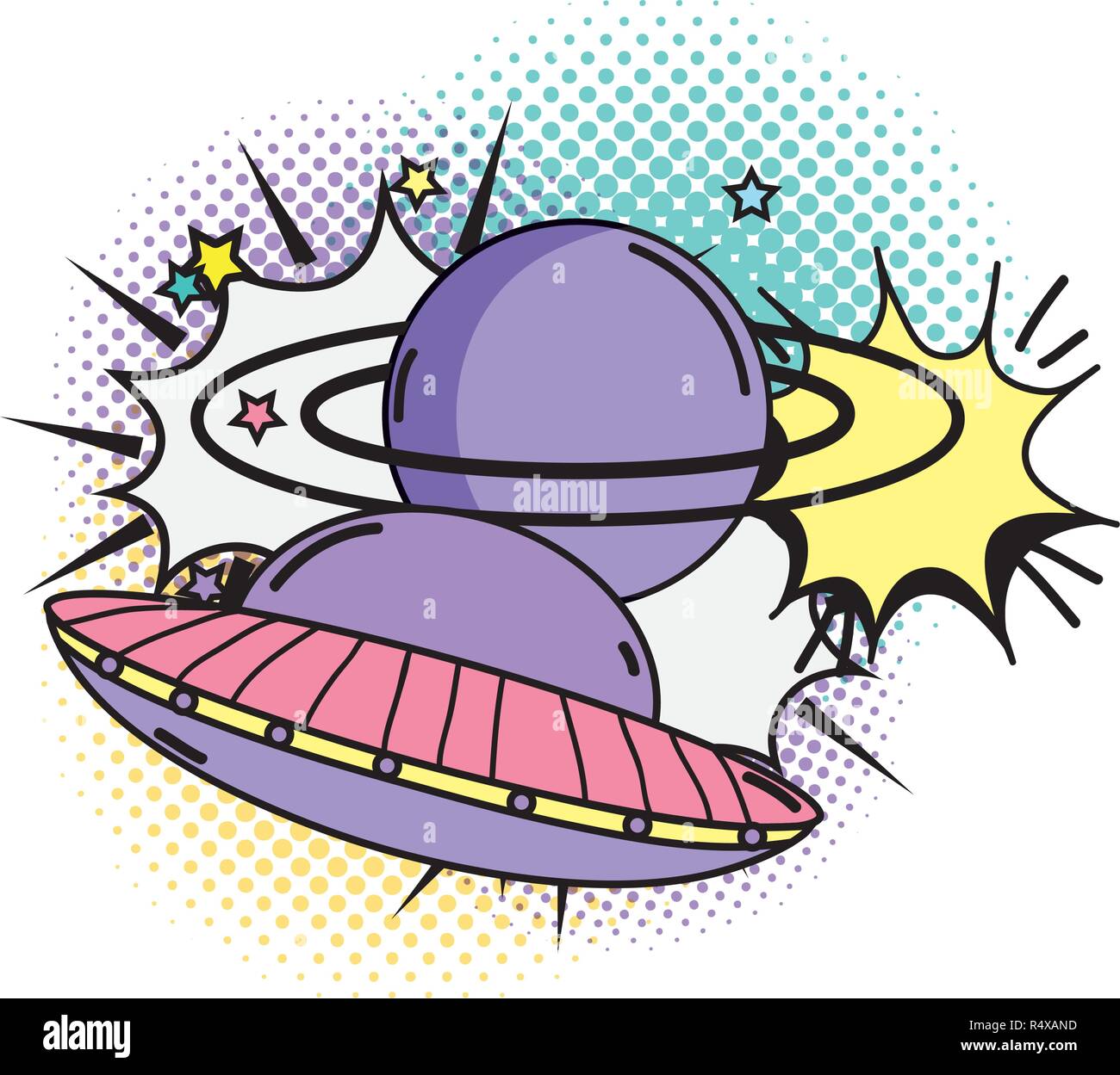 ufo flying with saturn pop art style vector illustration design Stock ...