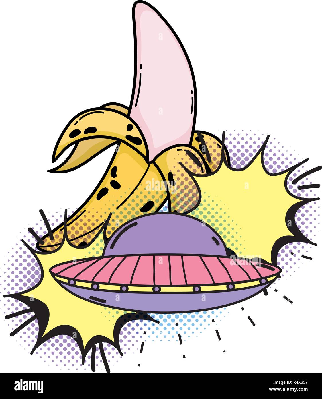 fruit banana with ufo pop art style vector illustration design Stock ...
