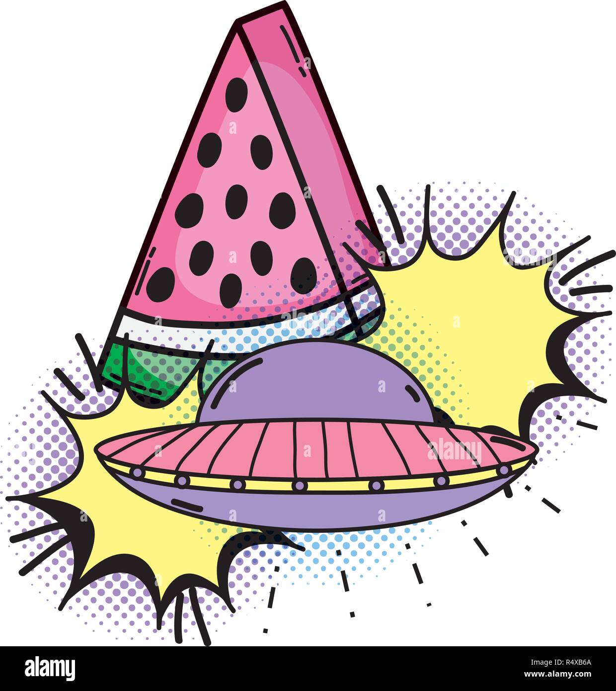 fruit watermelon with ufo pop art style vector illustration design ...