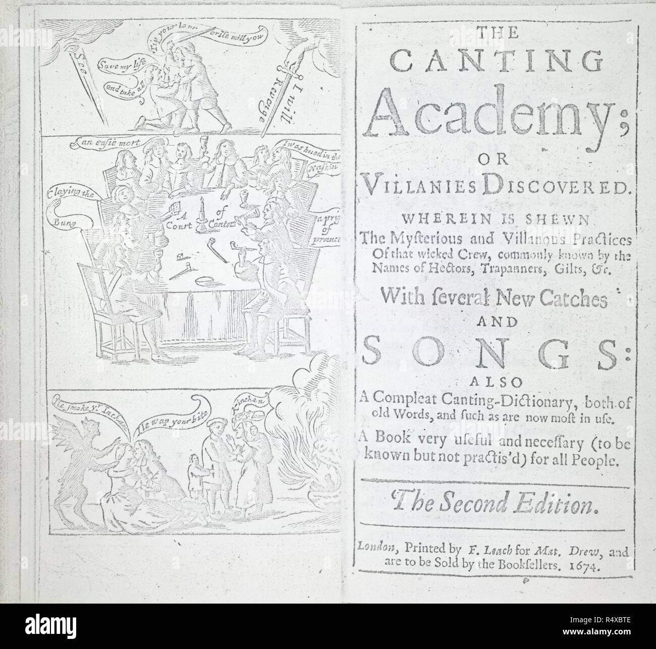 Frontispiece and title page of 'The canting academy; or Villanies ...