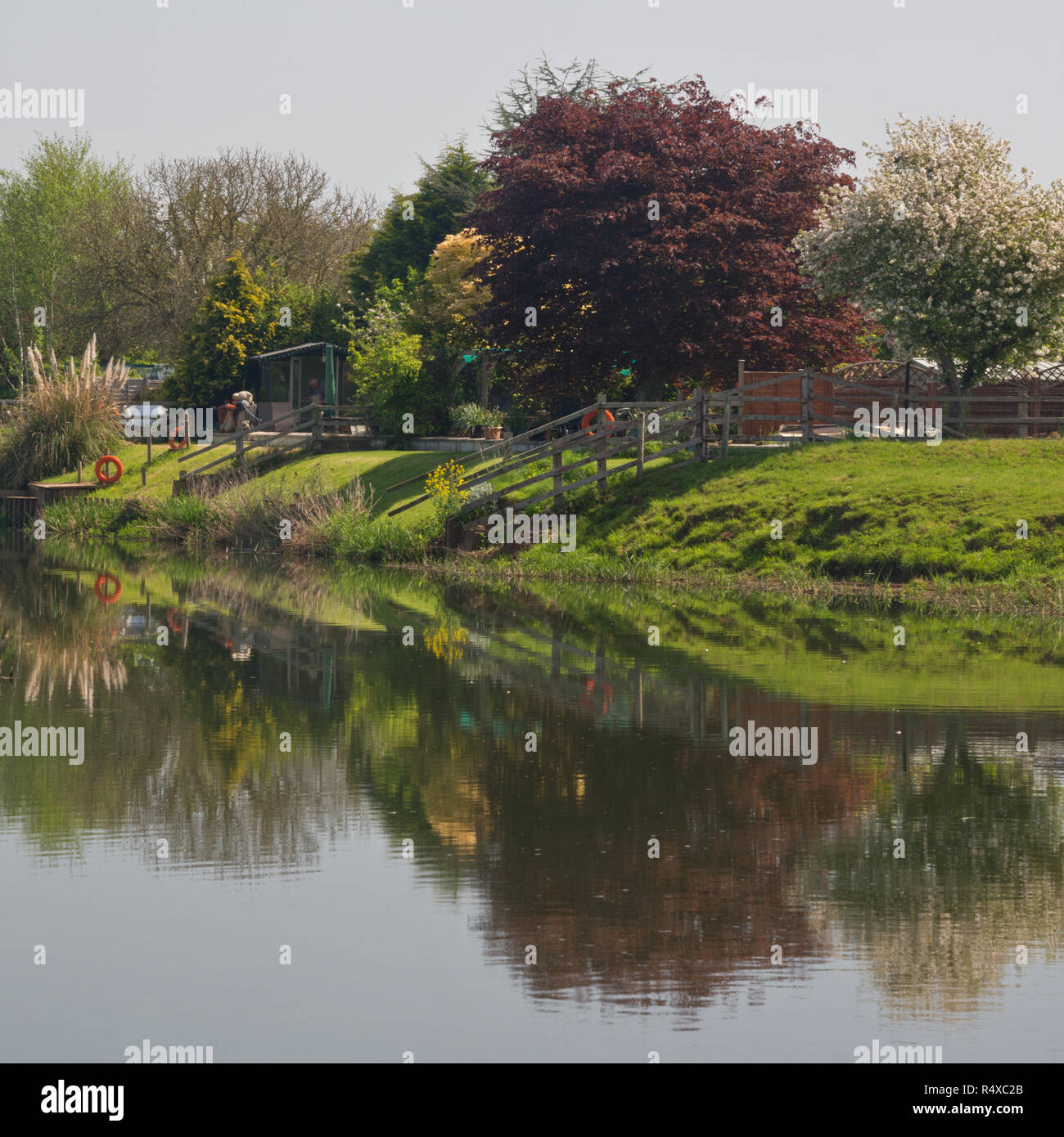 the River Tone passing close to the village of Ham on the edges of the ...