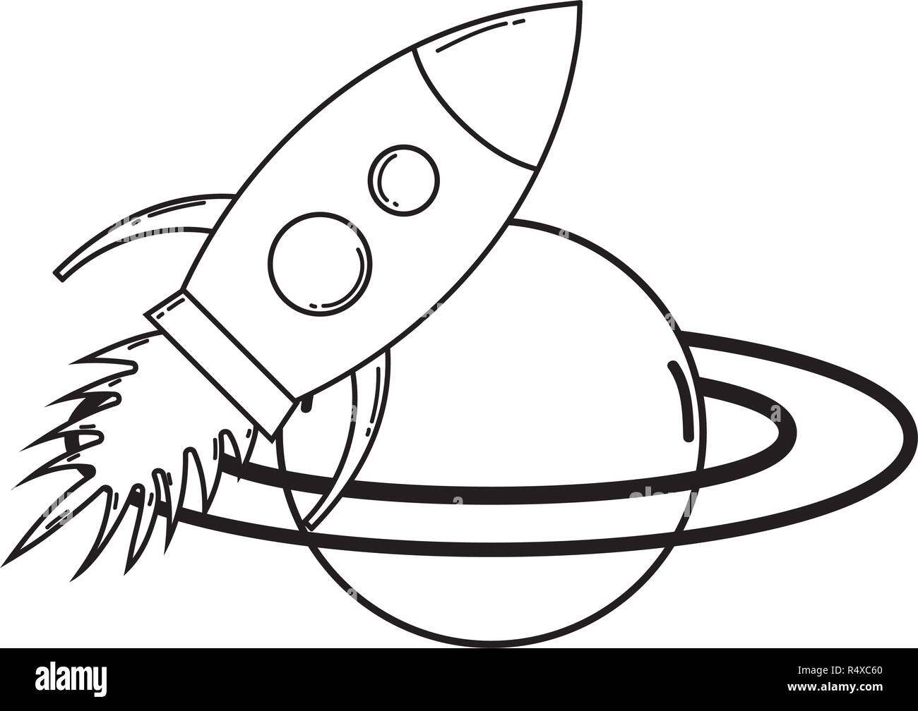 saturn planet with rocket pop art style vector illustration design ...