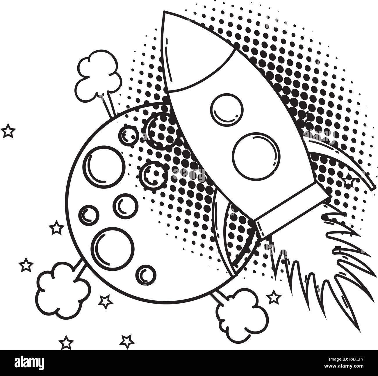 moon with rocket pop art style vector illustration design Stock Vector ...