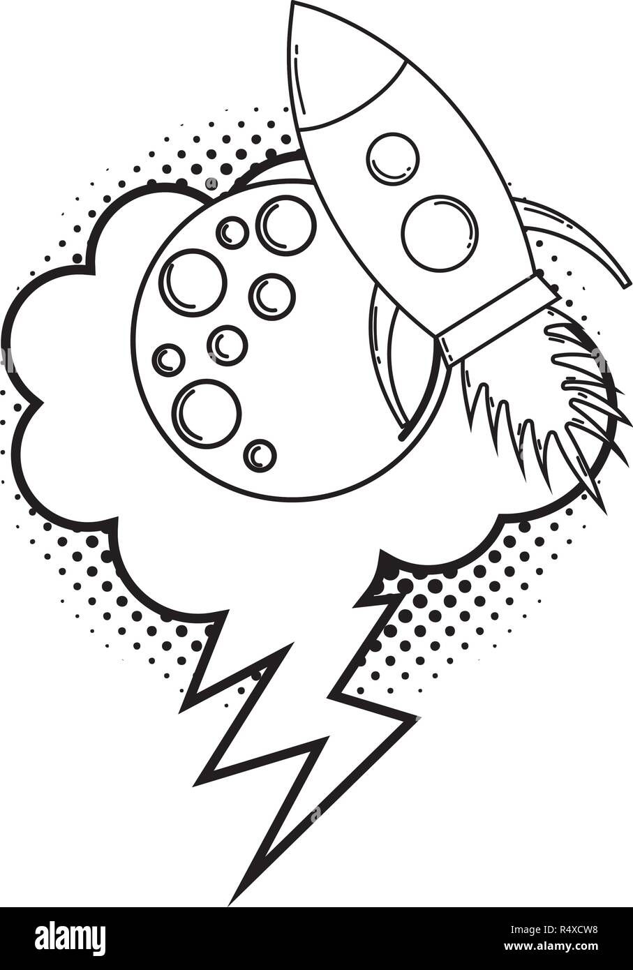 moon with speech bubble and rocket pop art vector illustration design ...
