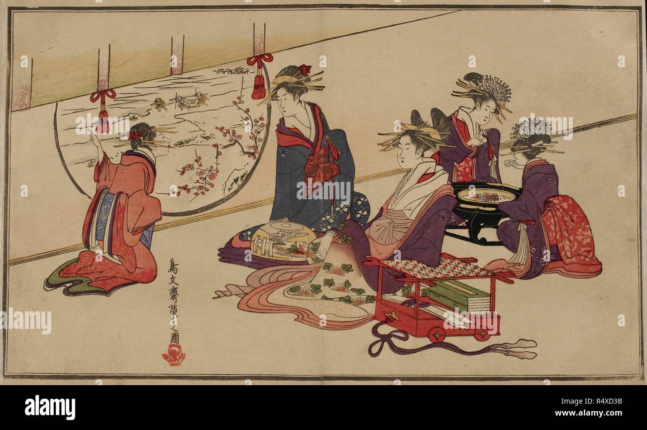 Geisha and attendants. Otoko Doka. Edo (Tokyo) , Japan,1798. Geisha and ...