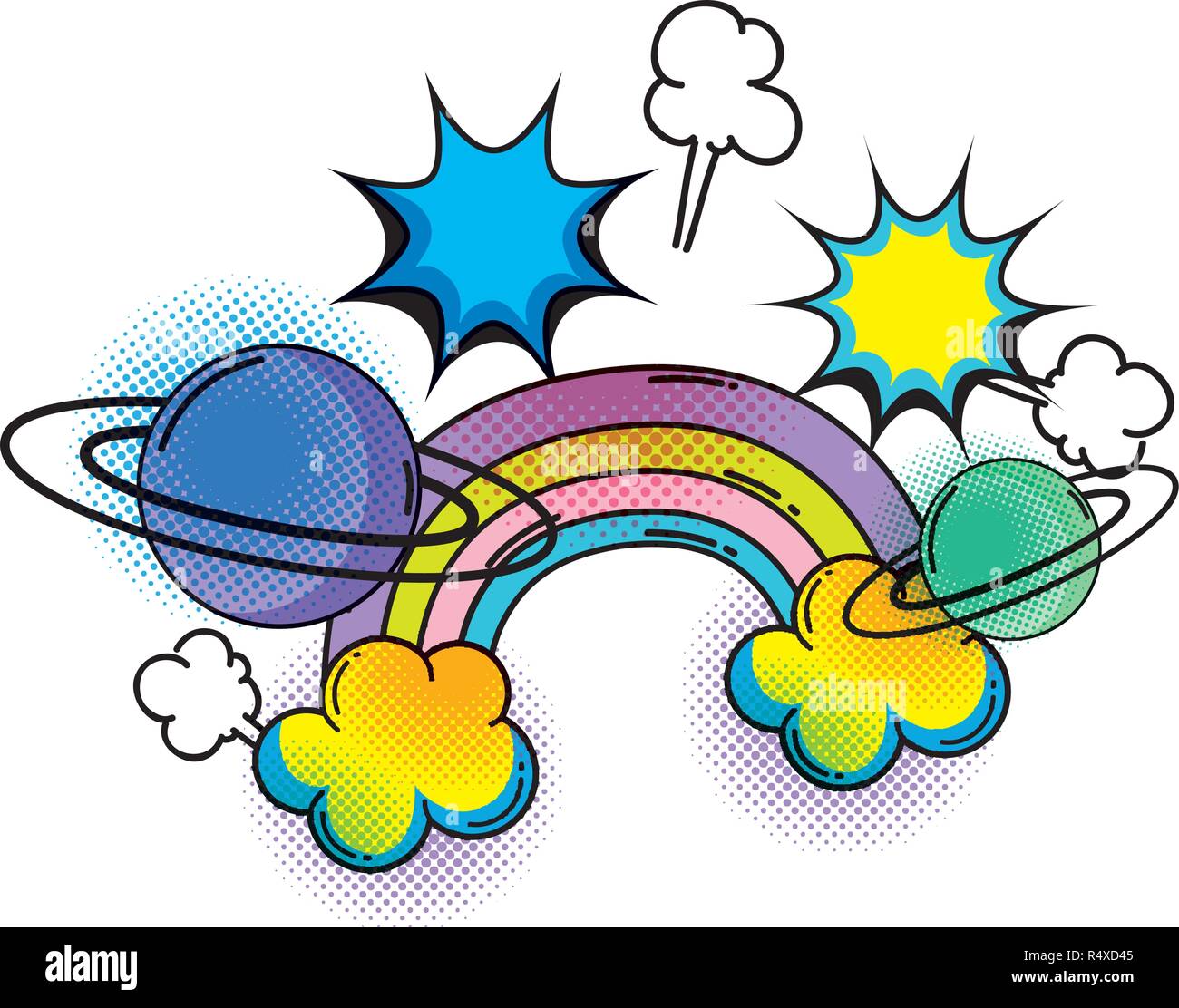 saturn planet with rainbow pop art vector illustration design Stock ...
