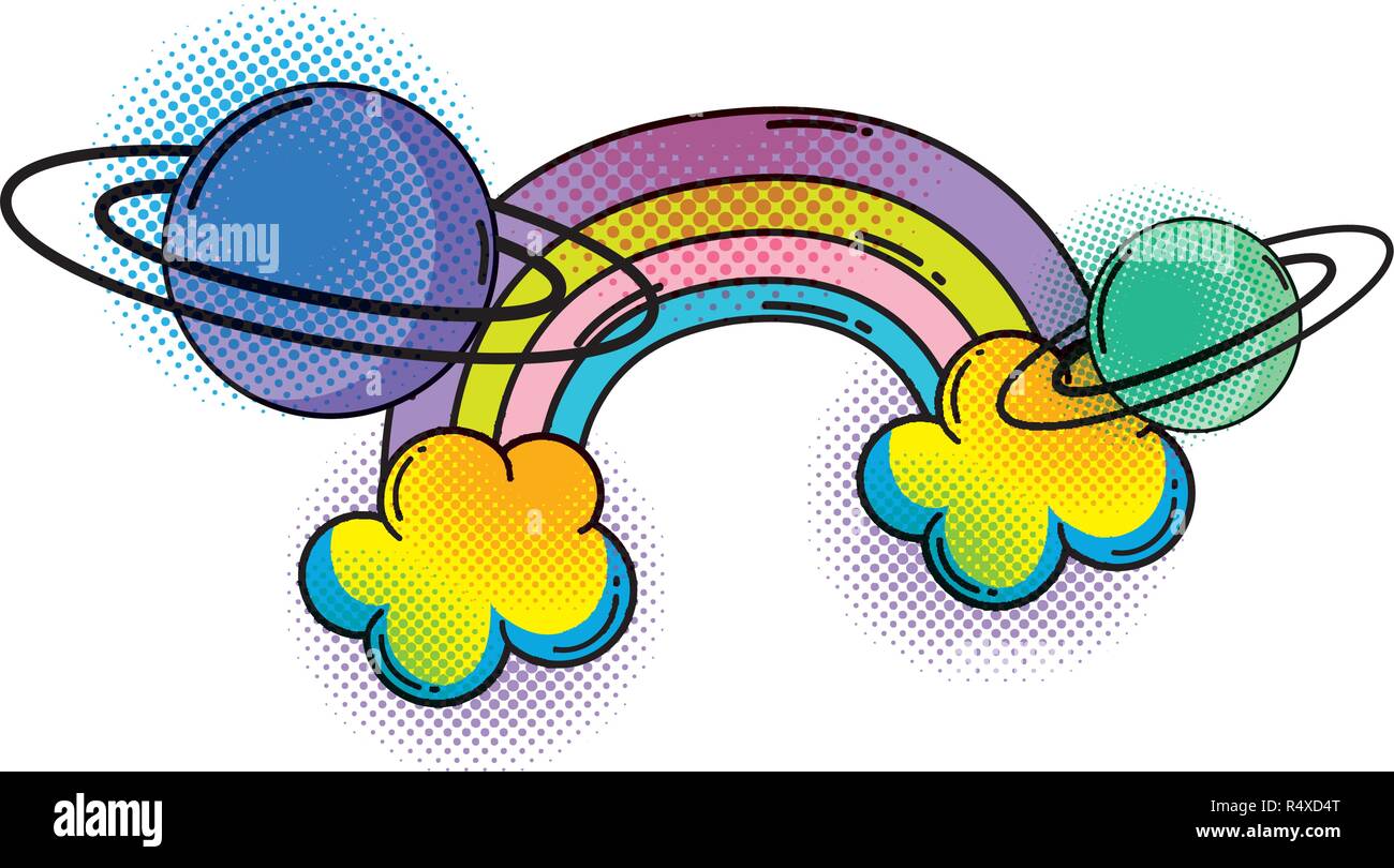 saturn planet with rainbow pop art vector illustration design Stock ...