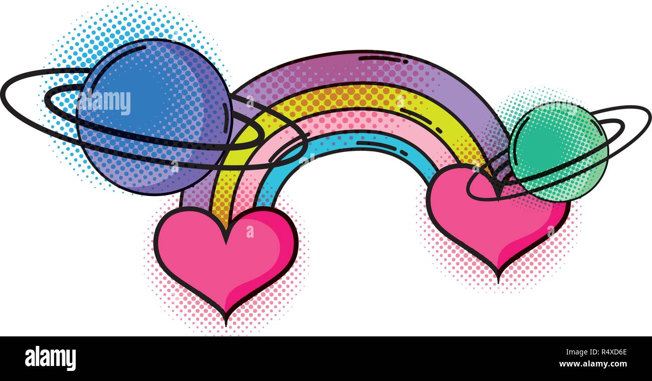 saturn planet with rainbow pop art vector illustration design Stock ...