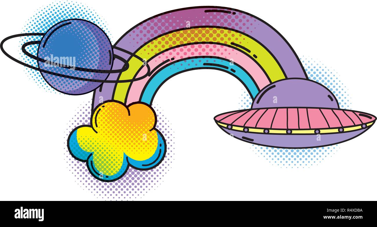 saturn planet with rainbow pop art vector illustration design Stock ...