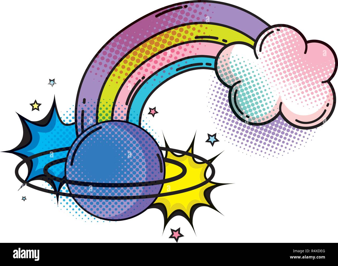 saturn planet with rainbow pop art vector illustration design Stock ...