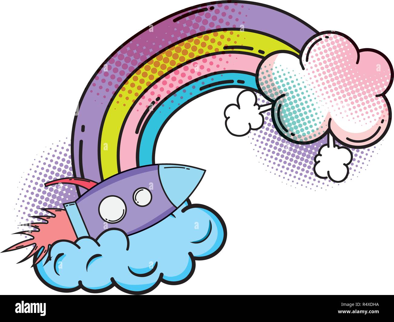 rocket flying with rainbow pop art style vector illustration design ...