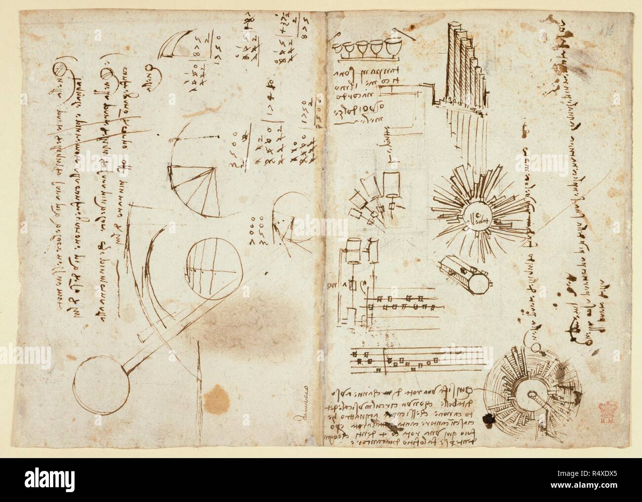 Drawings by Leonardo Da Vinici on on the mechanical powers and forces ...