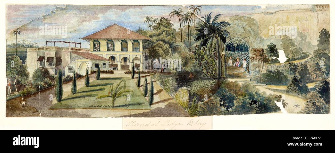 Drawing of Randall Lodge complex in Bombay. A colonial house and ...