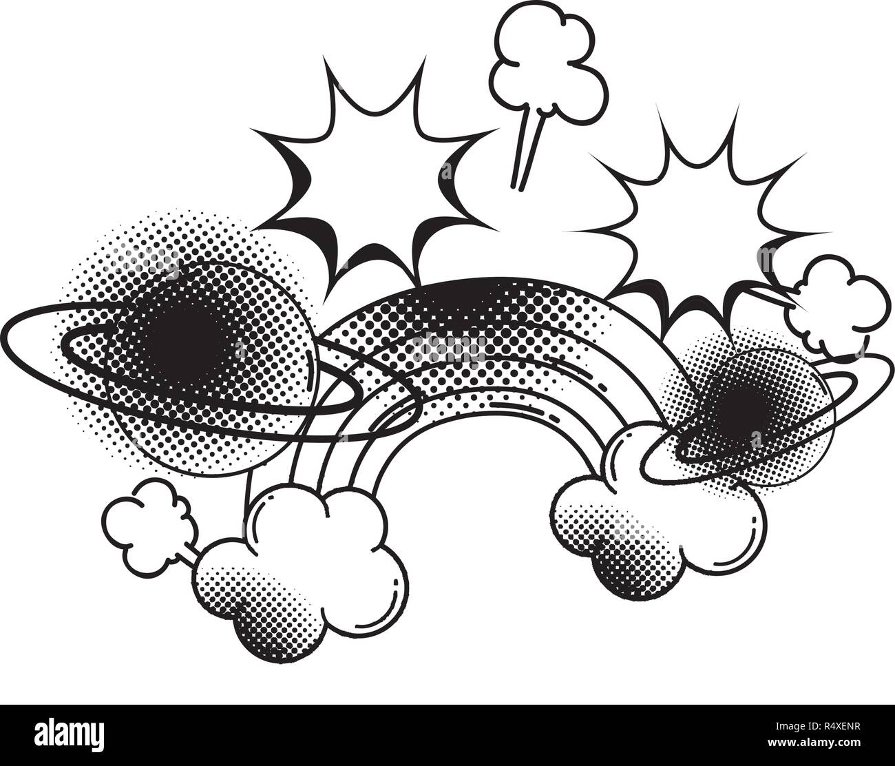 saturn planet with rainbow pop art vector illustration design Stock ...