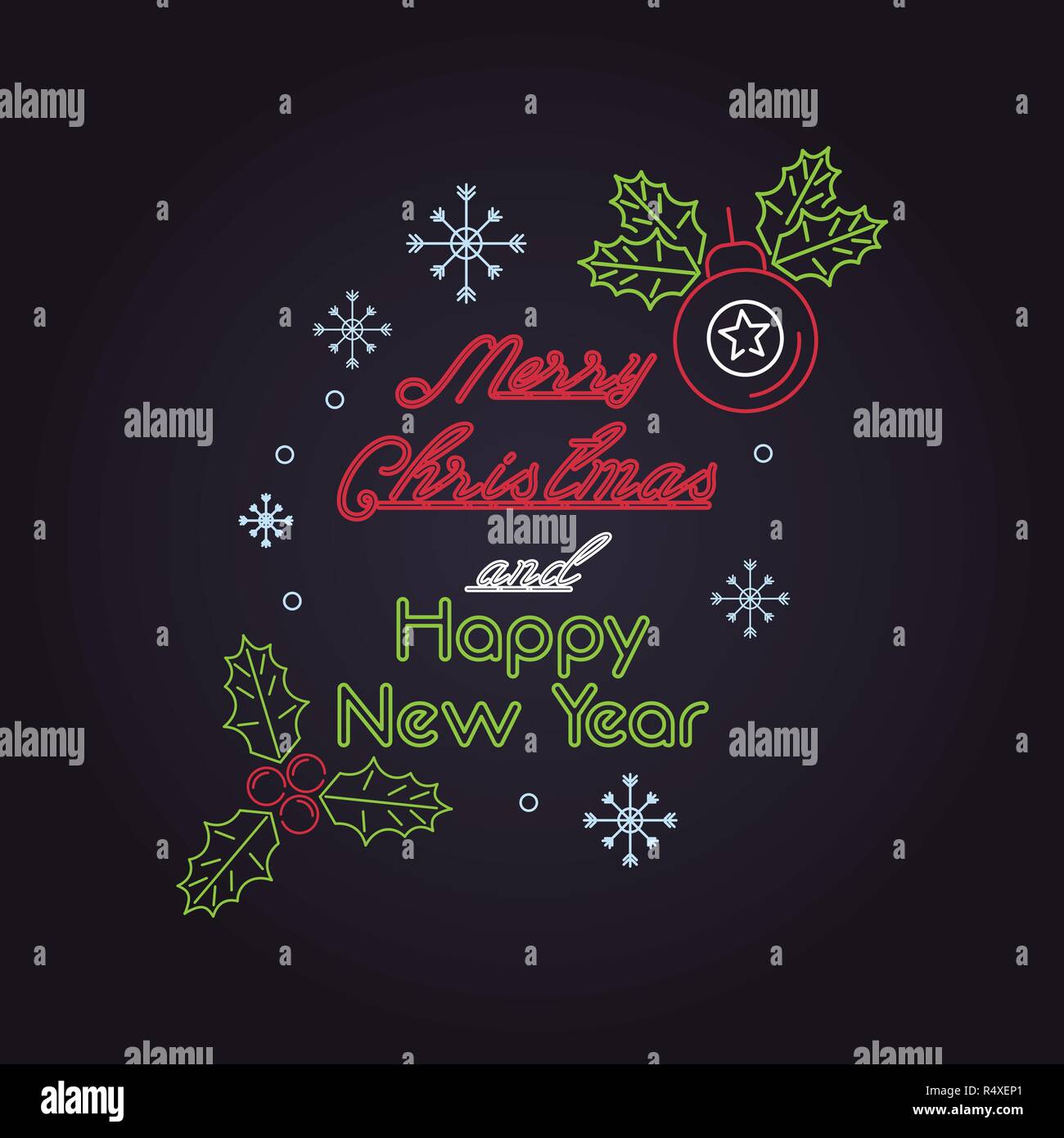 merry christmas card neon lights Stock Vector Image & Art - Alamy