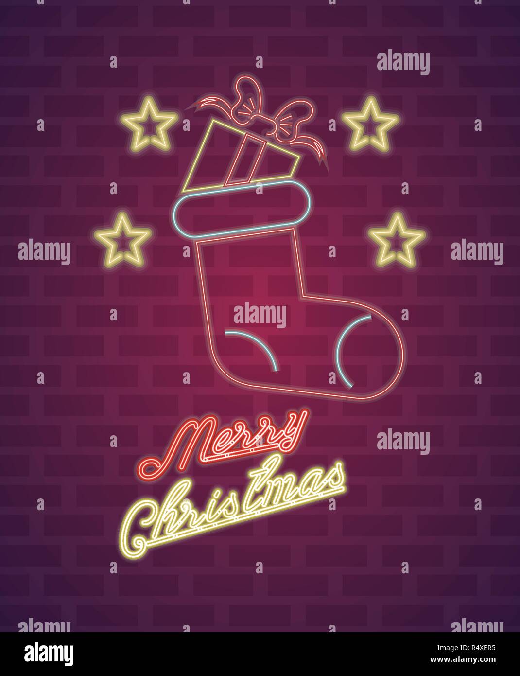 merry christmas card neon lights Stock Vector Image & Art - Alamy