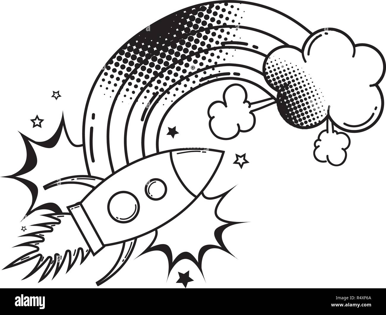 rocket flying with rainbow pop art style vector illustration design ...